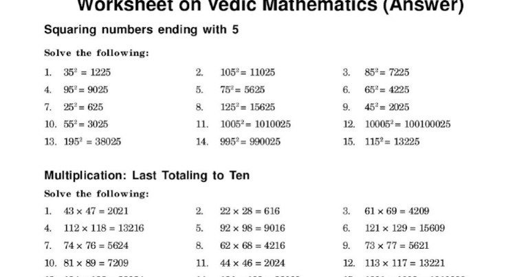 Vedic Maths Practice Sheet - 4 | PDF