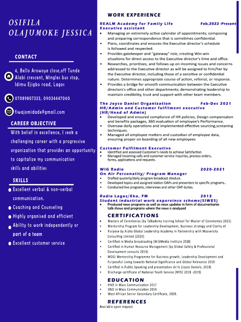 Olajumoke Osifila Jessica CV3 | PDF