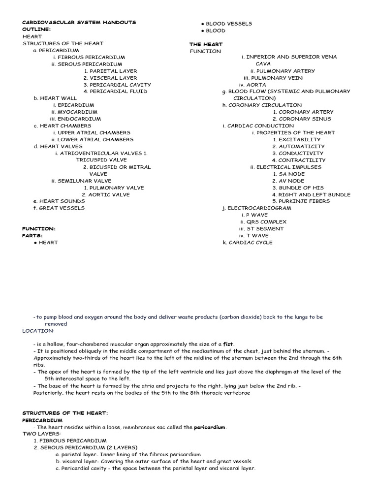 Cardiovascular System Handouts | PDF | Heart Valve | Coronary Circulation