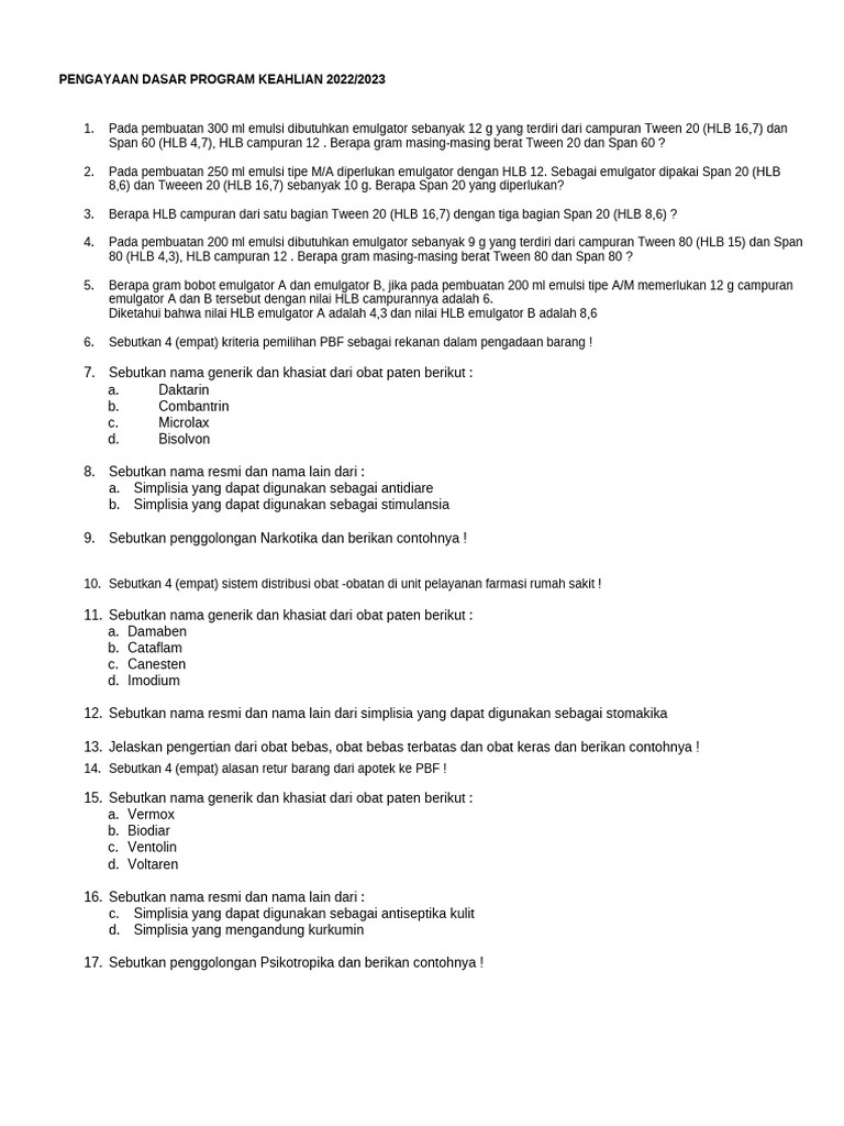 Pengayaan Soal Uraian Dasar Program Keahlian 20222023 | PDF