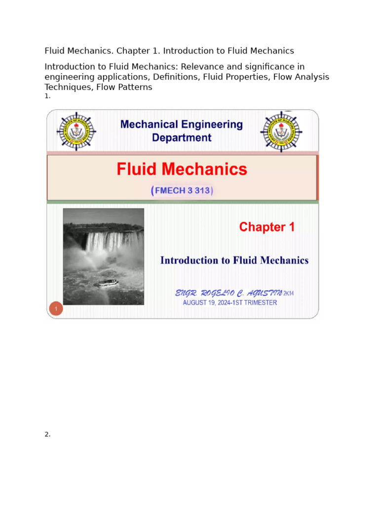 Intro Fluid Mechanics Lecture 1 | PDF