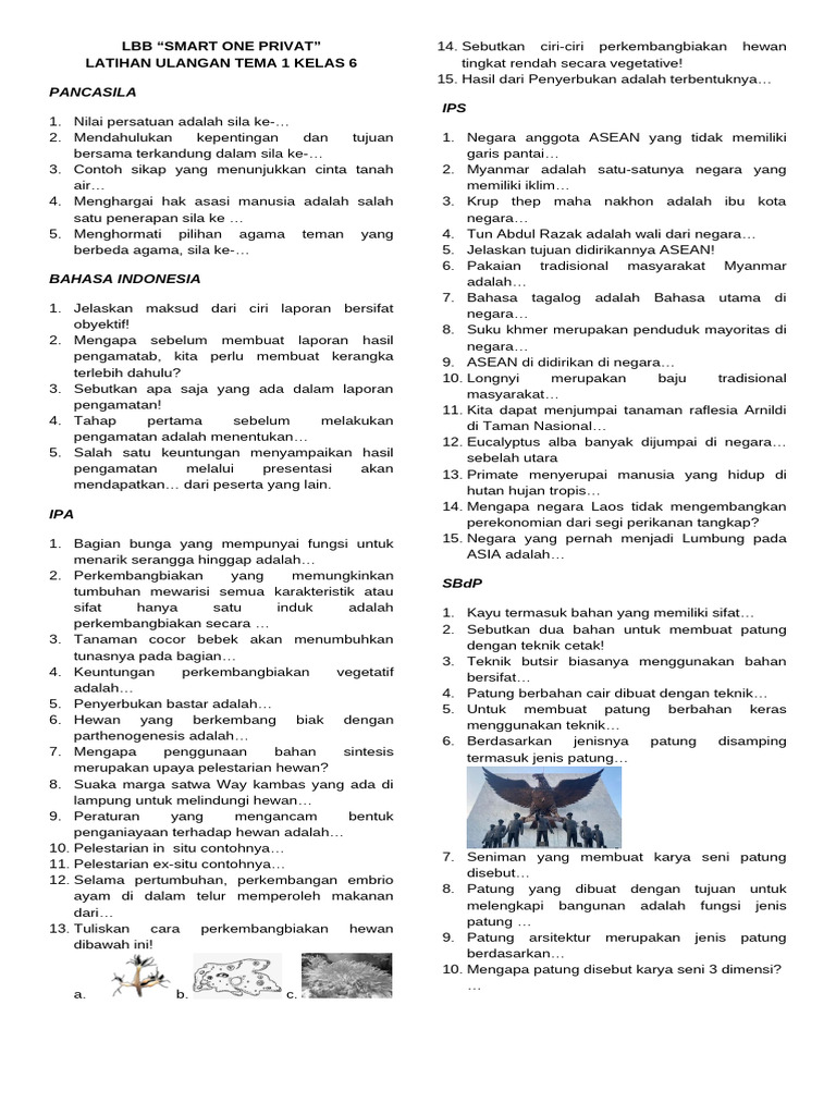 Latihan Ulangan Tema 1 Kelas 6 | PDF