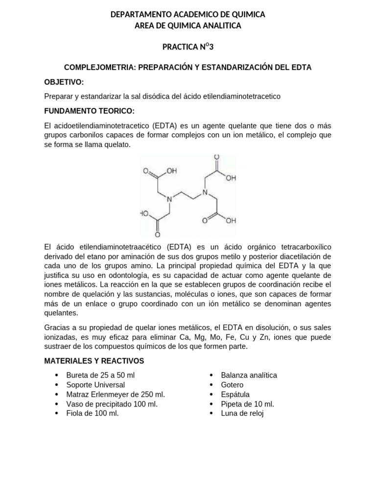 Practica No3 | PDF | Ácido etilendiaminotetraacético | Quelación