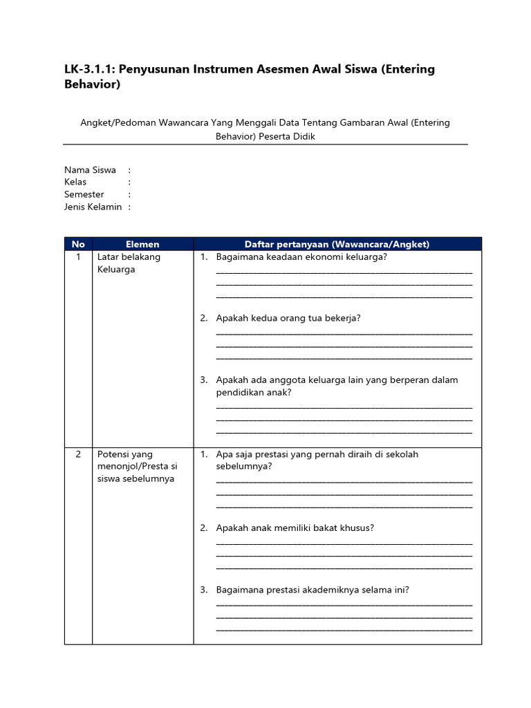 Instrumen Asesmen Awal Siswa | PDF