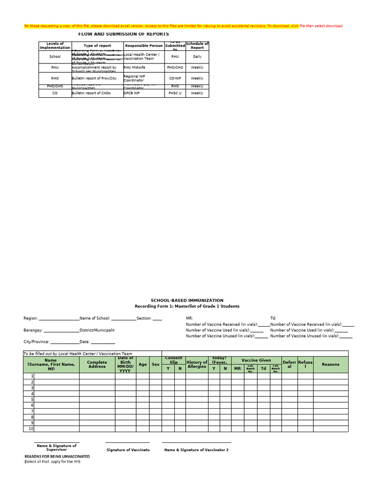 Annexes B F SBI Recording Reporting Forms | PDF | Vaccines | Medicine