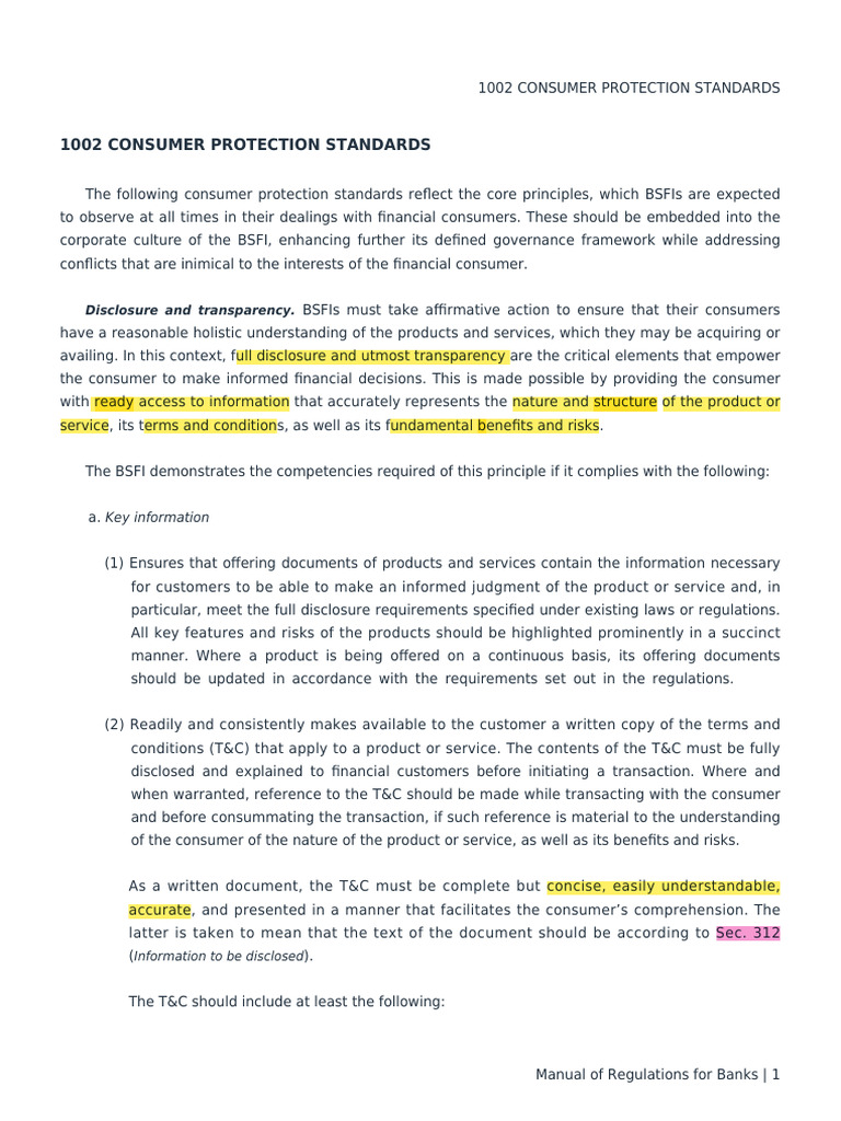 1002 Consumer Protection Standards | PDF | Financial Literacy ...