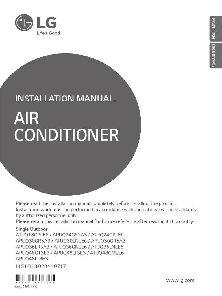 LG Air Conditioner Installation Manual | PDF | Pipe (Fluid Conveyance ...