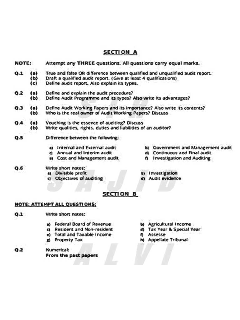 B. Com, ADC Part 2 Auditing Part 2 Target ? Paper 2024 by Sir Sajid Alvi | PDF
