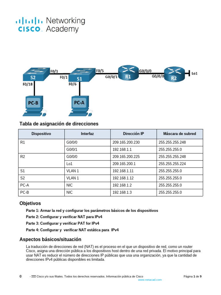 6.8.2 Lab - Configure NAT For IPv4 - ILM | PDF | Dirección IP | Enrutador (Computación)