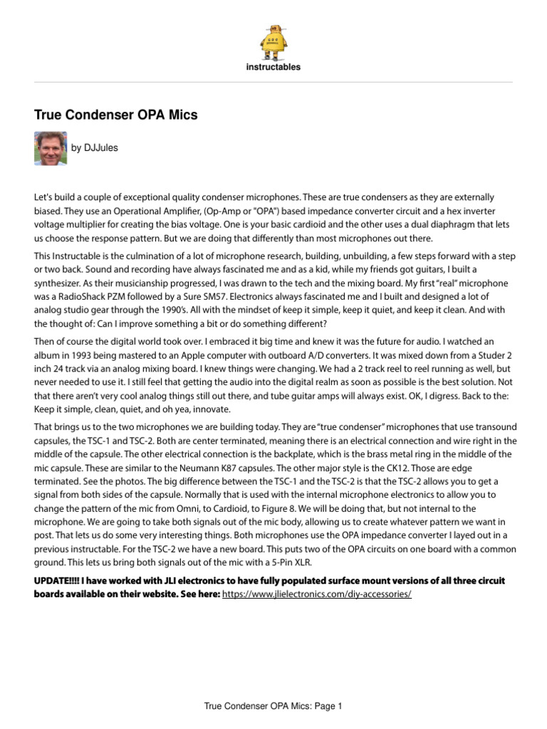 True Condenser OPA Mics | PDF | Microphone | Electrical Components