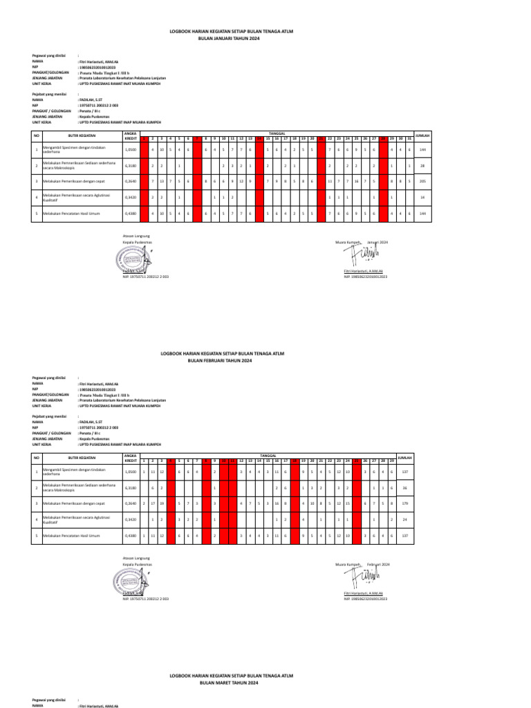 Logbook Kegiatan Bulanan ATLM 2024 | PDF
