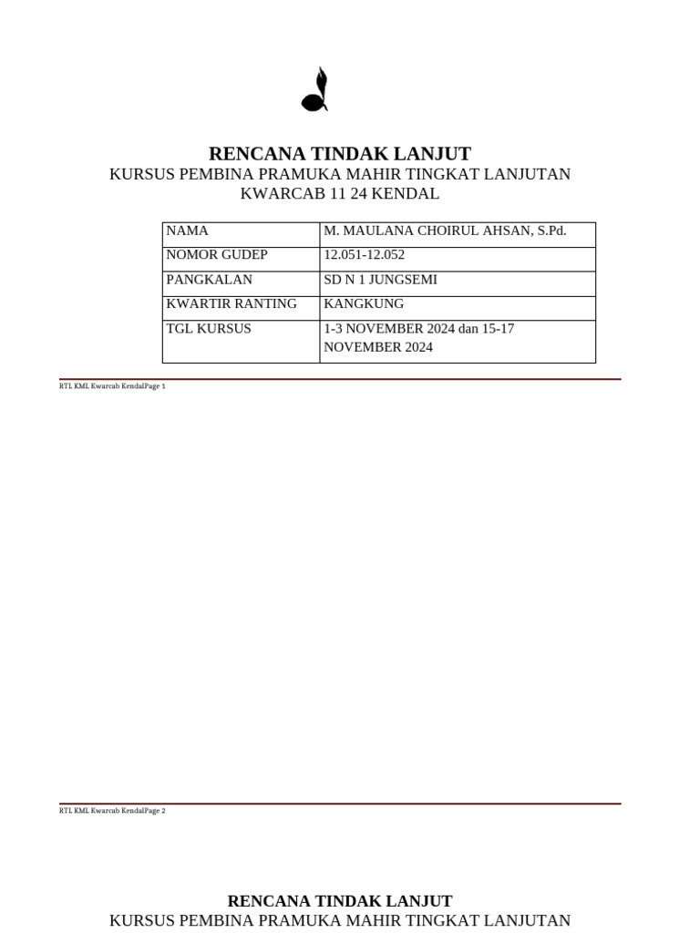 Rencana Tindak Lanjut KML | PDF