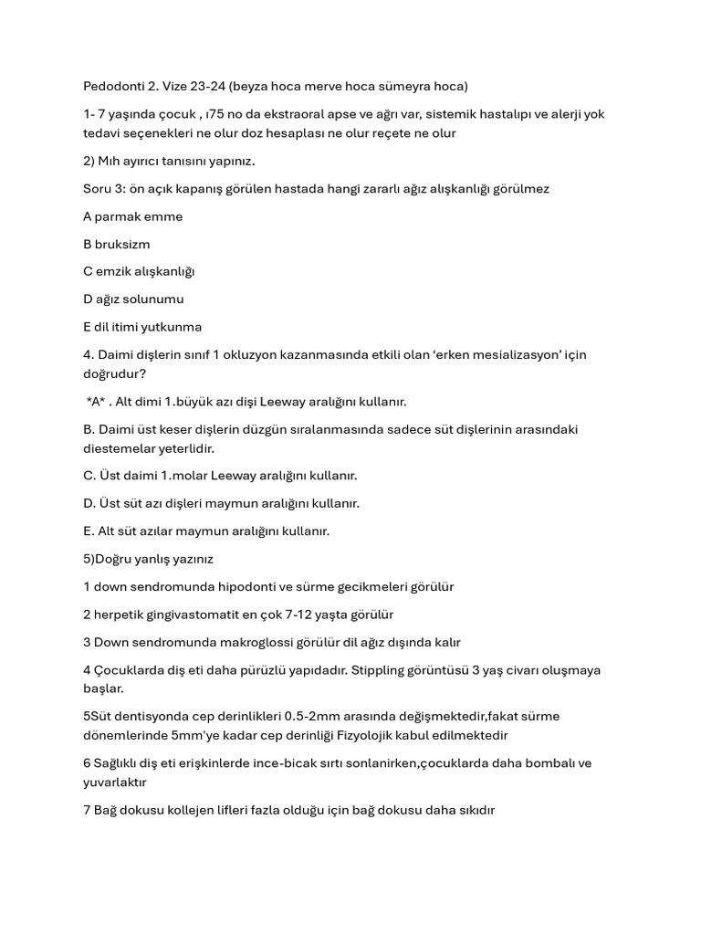 Pedo 4. Sınıf 2. Vize 23-24 | PDF