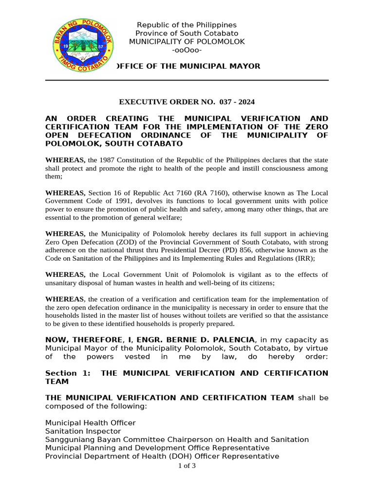 Polomolok's Zero Open Defecation Initiative | PDF | Sanitation