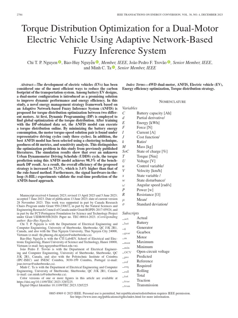 Torque Distribution Optimization for a Dual-Motor Electric Vehicle Using Adaptive Network-Based ...