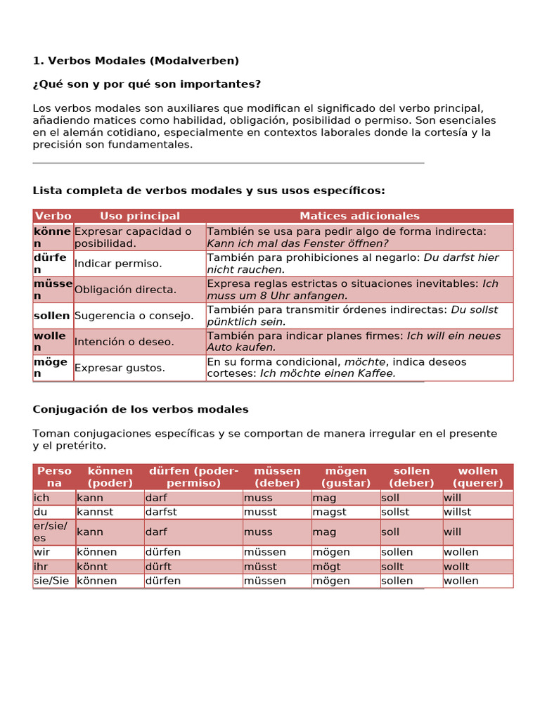 Guía Completa de Verbos Modales en Alemán | PDF | Verbo | Sustantivo