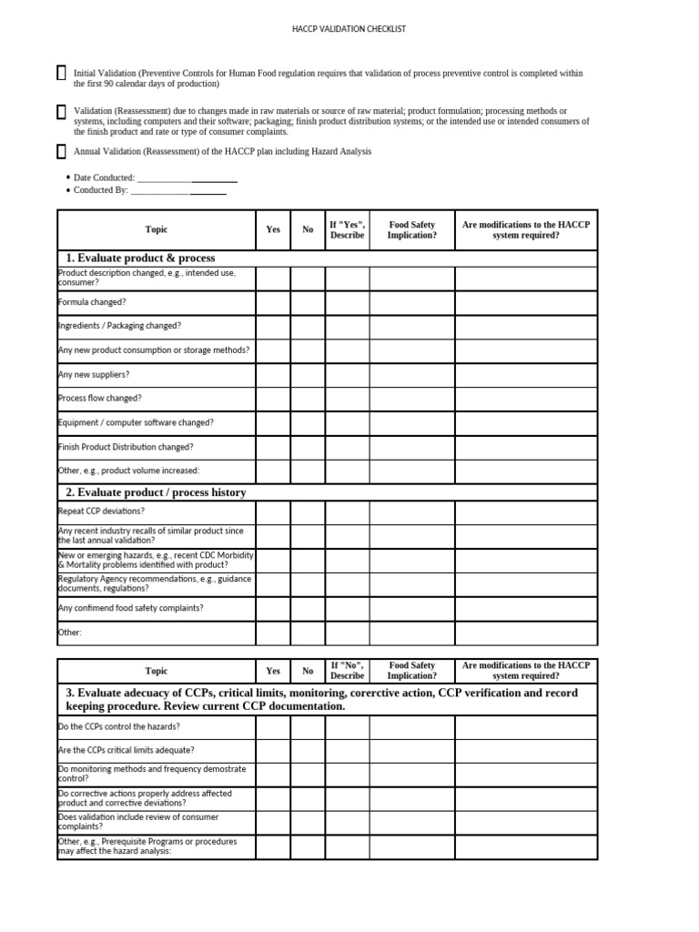 HACCP Validation Checklist Guide | PDF | Verification And Validation ...