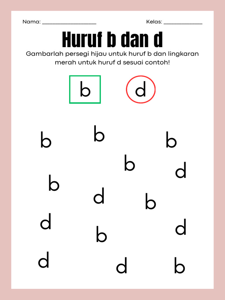 Huruf B Dan D Lembar Kerja Pink Putih Sederhana | PDF