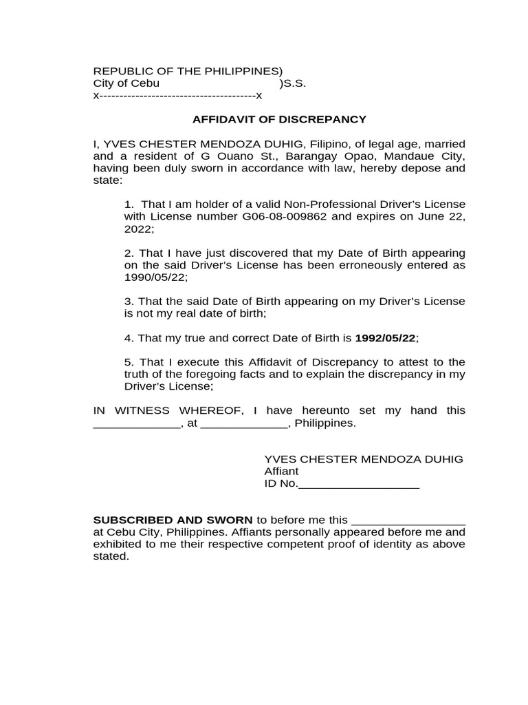 Affidavit of Discrepancy in Cebu | PDF | Affidavit | Government And ...