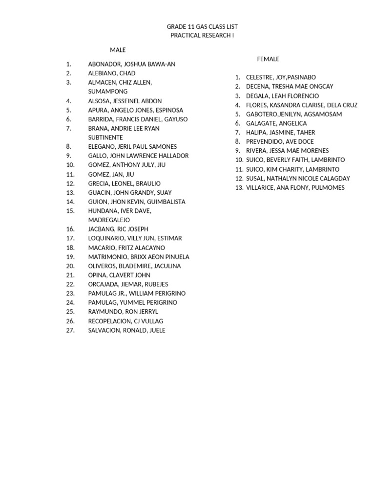 Grade 11 Gas Practical Research 1 Groupings | PDF