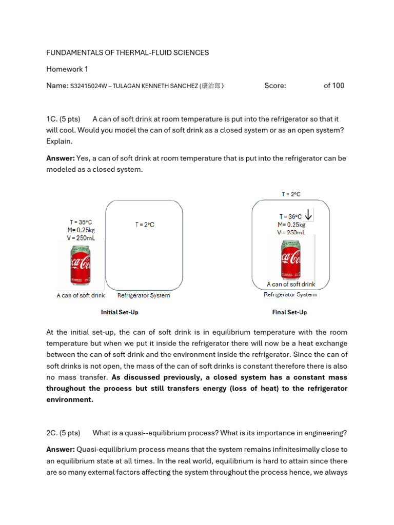 Thermal Fluids Assignment 1 | PDF | Heat | Temperature