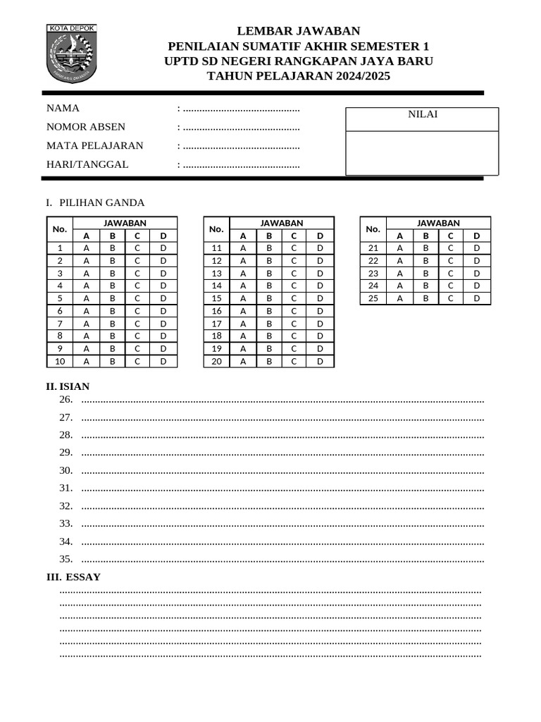 Lembar Jawaban Psas | PDF