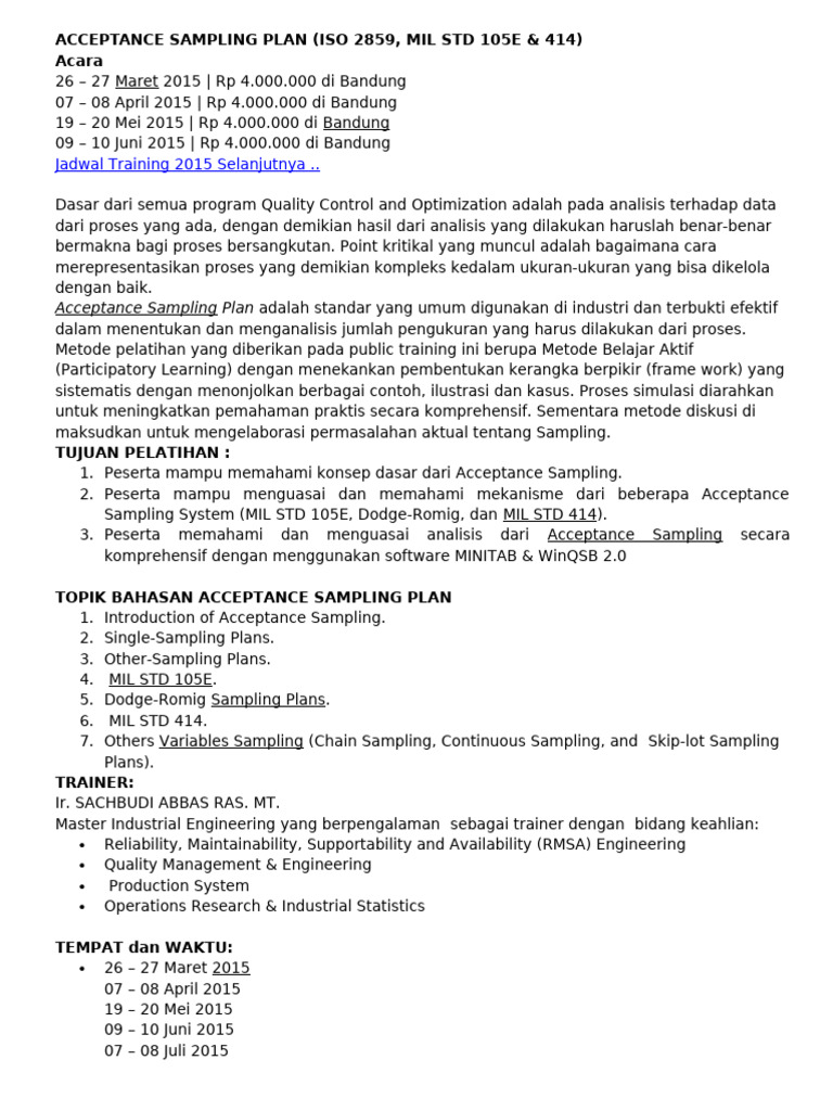 training ACCEPTANCE SAMPLING PLAN | PDF