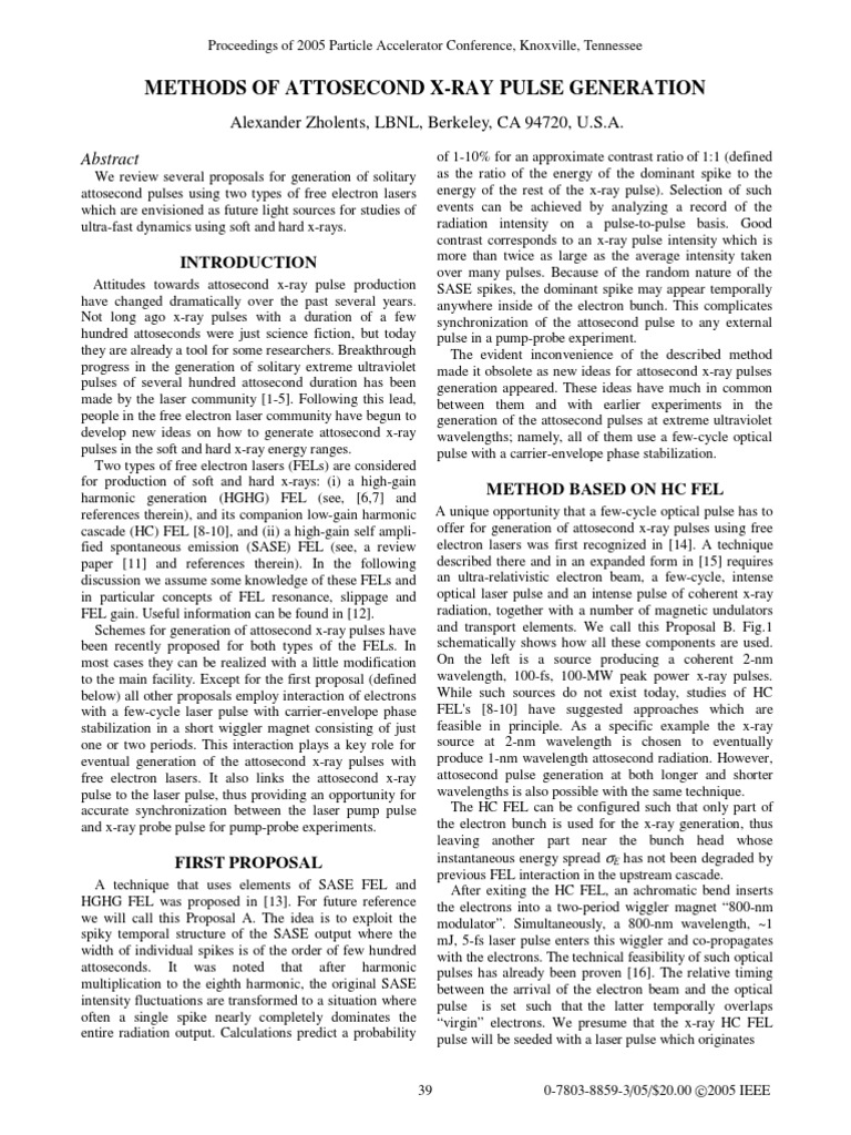 Attosecond X-Ray Pulse Generation Methods | PDF | Laser | Electron