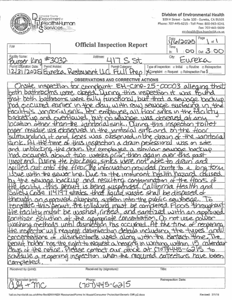 Burger King #3032 OIR 1-6-25 | PDF