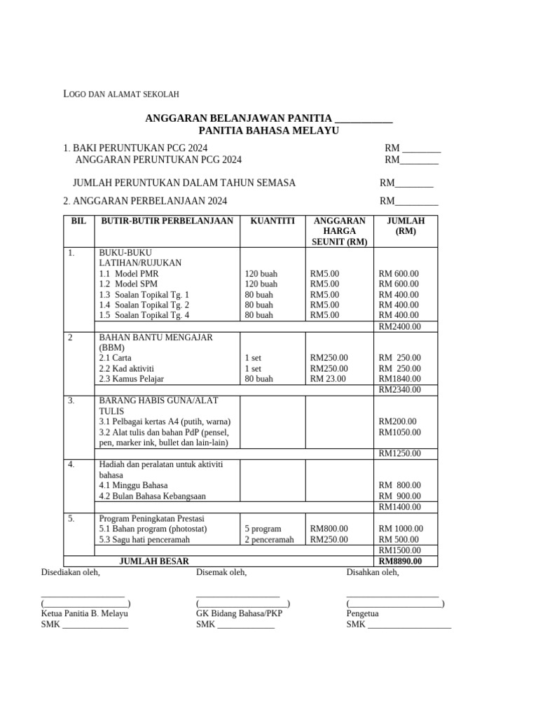 CONTOH ANGGARAN BELANJAWAN PANITIAdocx | PDF