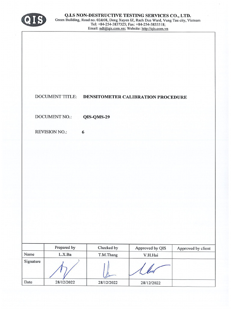 QIS-QMS-29 - Rev6 - Densitometer Calibration Procedure - E | PDF