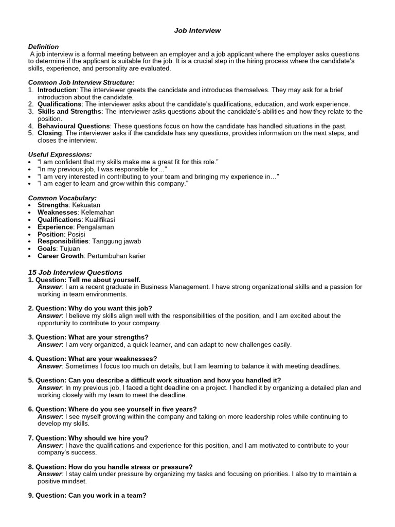 Job Interview Material in English | PDF | Job Interview | Learning