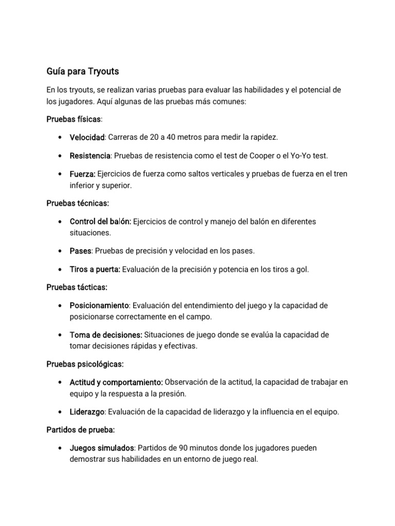 Guía para Tryouts | PDF