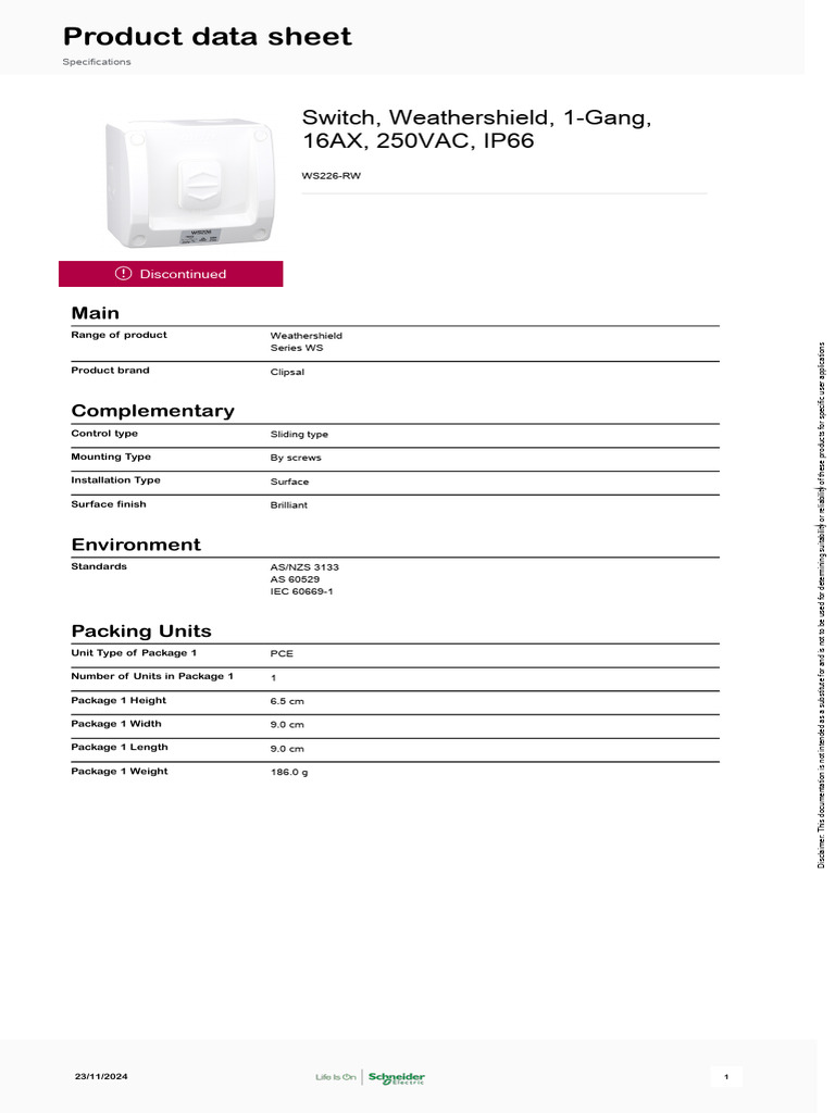 Weathershield Switch Specs | PDF | Economy And The Environment