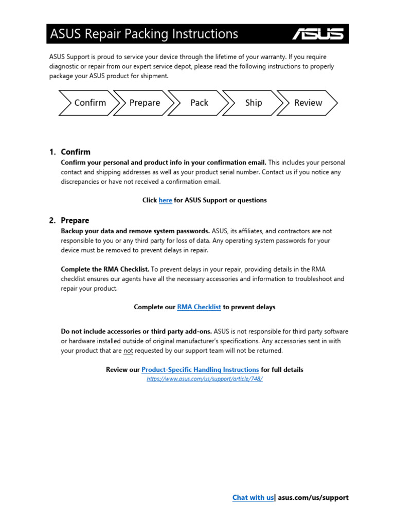 ASUS Repair Packing Instructions: Confirm Prepare Pack Ship Review ...