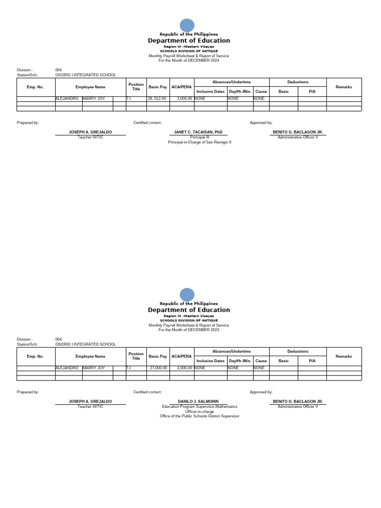 Form 7 Marry Joy Alejandro | PDF | Payroll | Expense