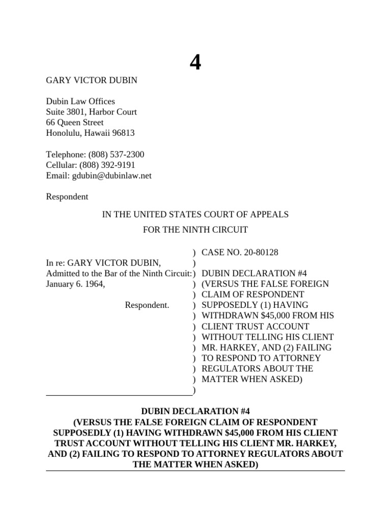 Dubin Declaration Against Disbarment Claims | PDF | Evidence (Law ...