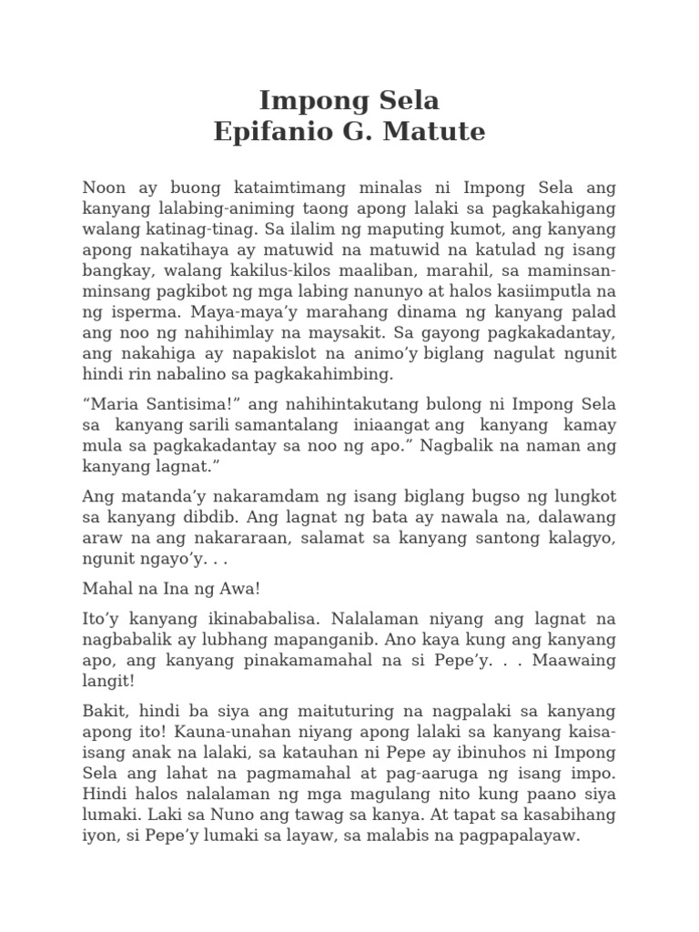 Impong Sela Ni Epifanio Matute | PDF