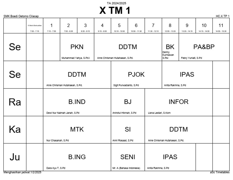 Jadwal Pembelajaran X Tm 1 Semester Genap Pdf