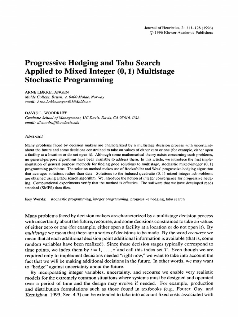 Lokketangen and Woodruff 1996 - Journal of Heuristics - Progressive Hedging and Tabu Search ...