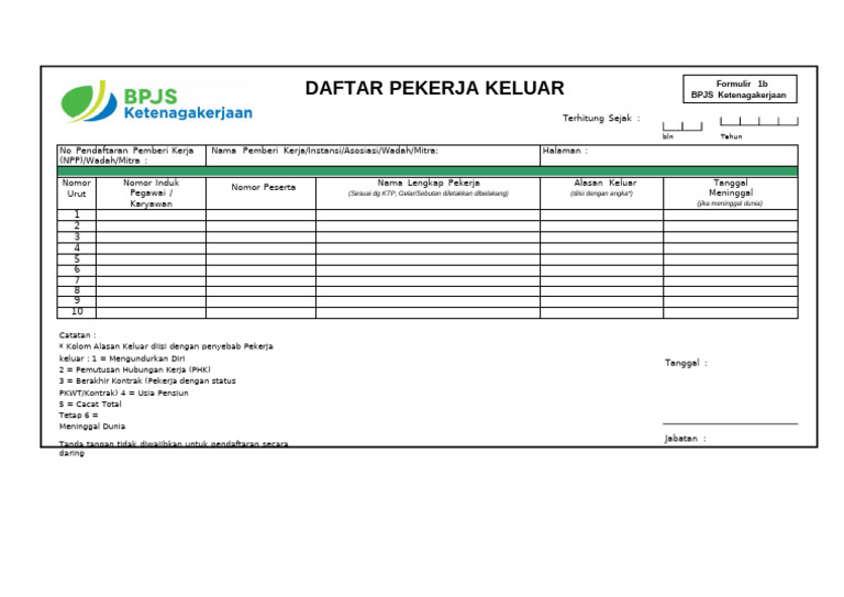 Formulir 1b BPJS Ketenagakerjaan | PDF