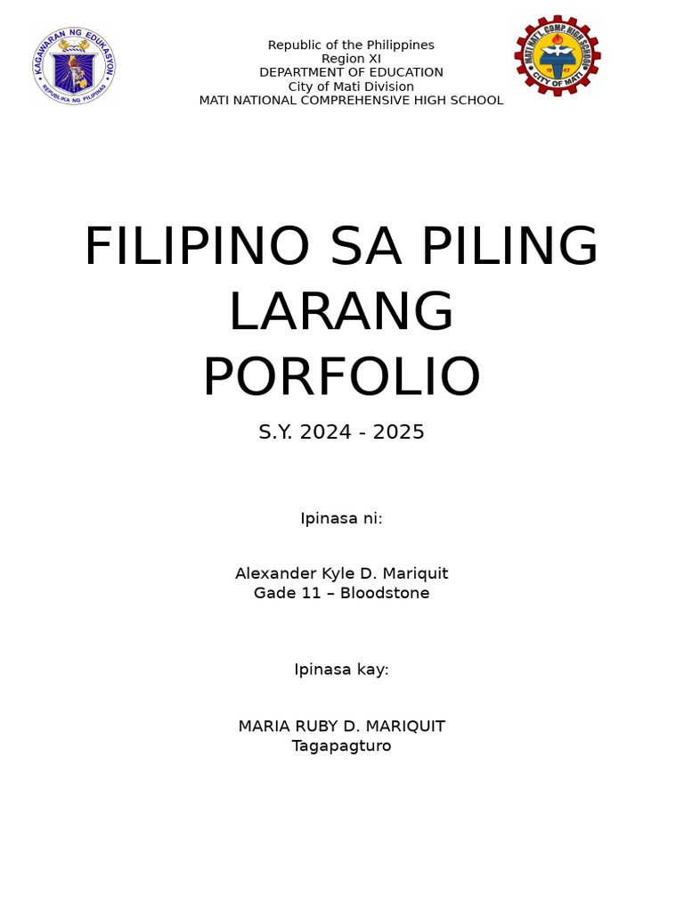 FILIPINO SA PILING LARANG PORFOLIO Cover | PDF