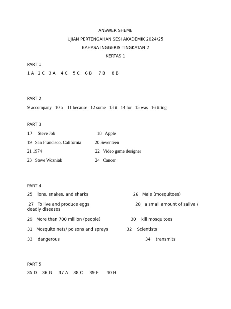 English Exam Answer Key 2024/25 | PDF