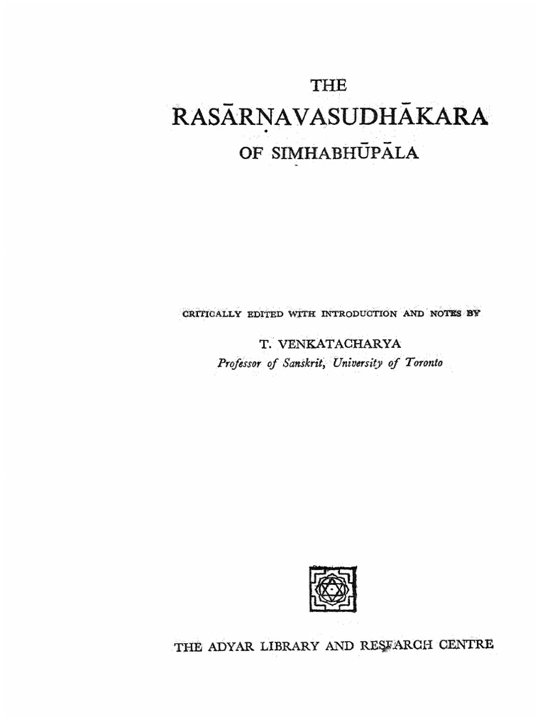 Rasarnava-Sudhakara-of-Simhabhupala-T-Venkatacharya Adyar (1) | PDF