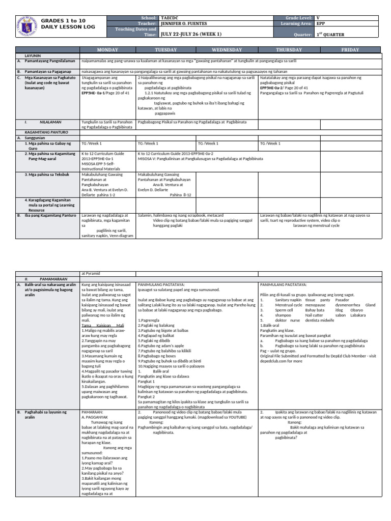 DLL_EPP 5_Q1_W1 | PDF