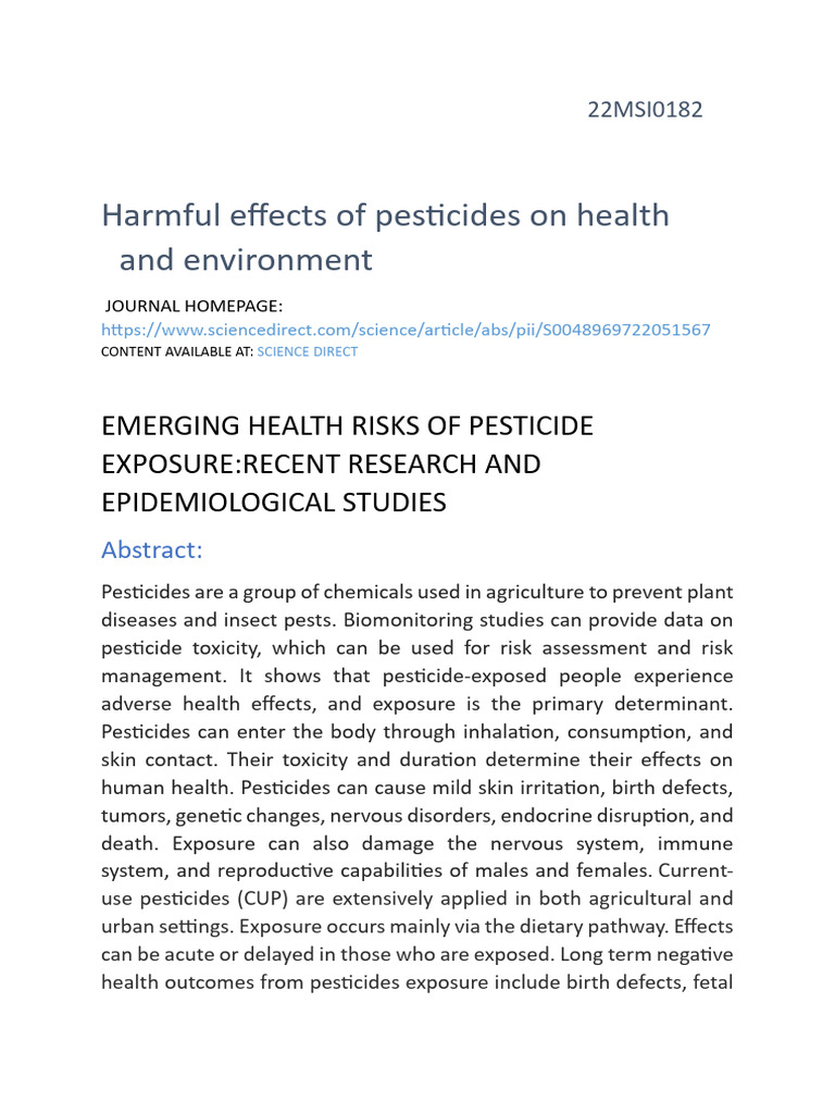 Emerging Health Risks of Pesticide Exposure | PDF | Pesticide | Agriculture