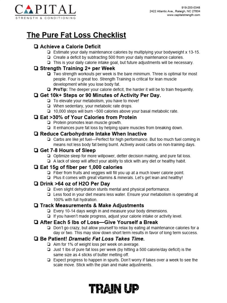 The Pure Fat Loss Checklist | PDF | Weight Loss | Strength Training