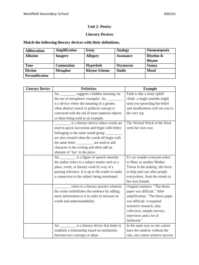 Literary_Devices_Matching | PDF | Poetry | Rhyme