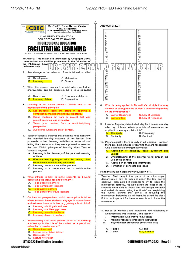 S2022 PROF ED Facilitating Learning | PDF | Learning | Metacognition
