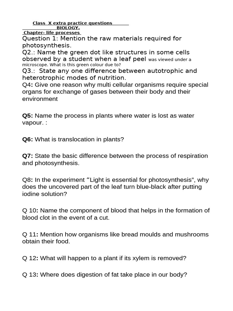 Class X Biology Revision Questions | PDF